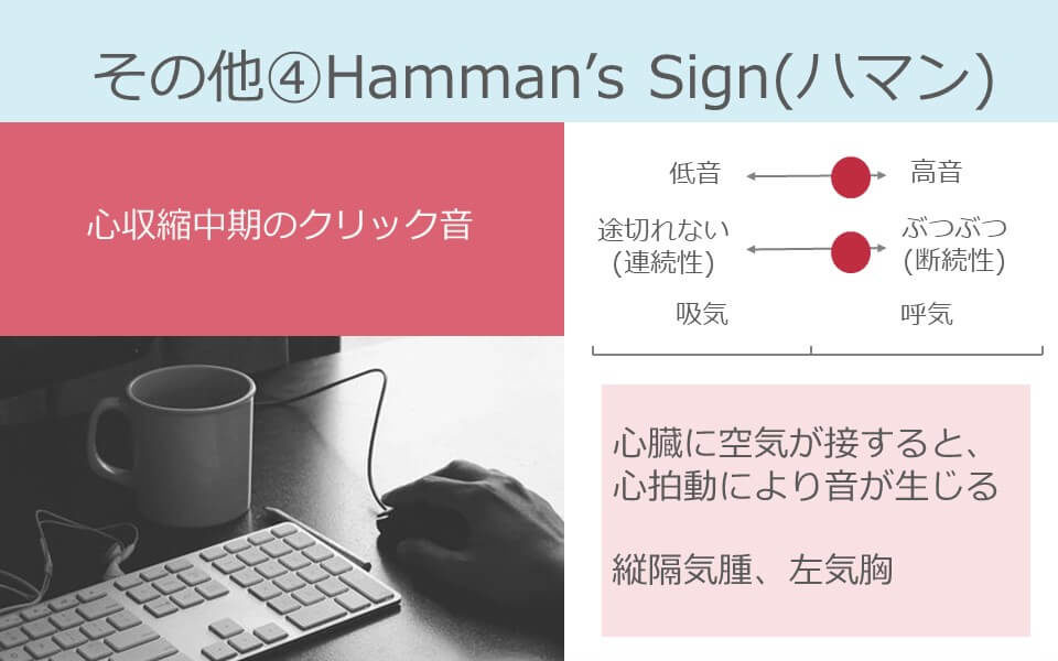 聴診、呼吸音、Hamman's Sign